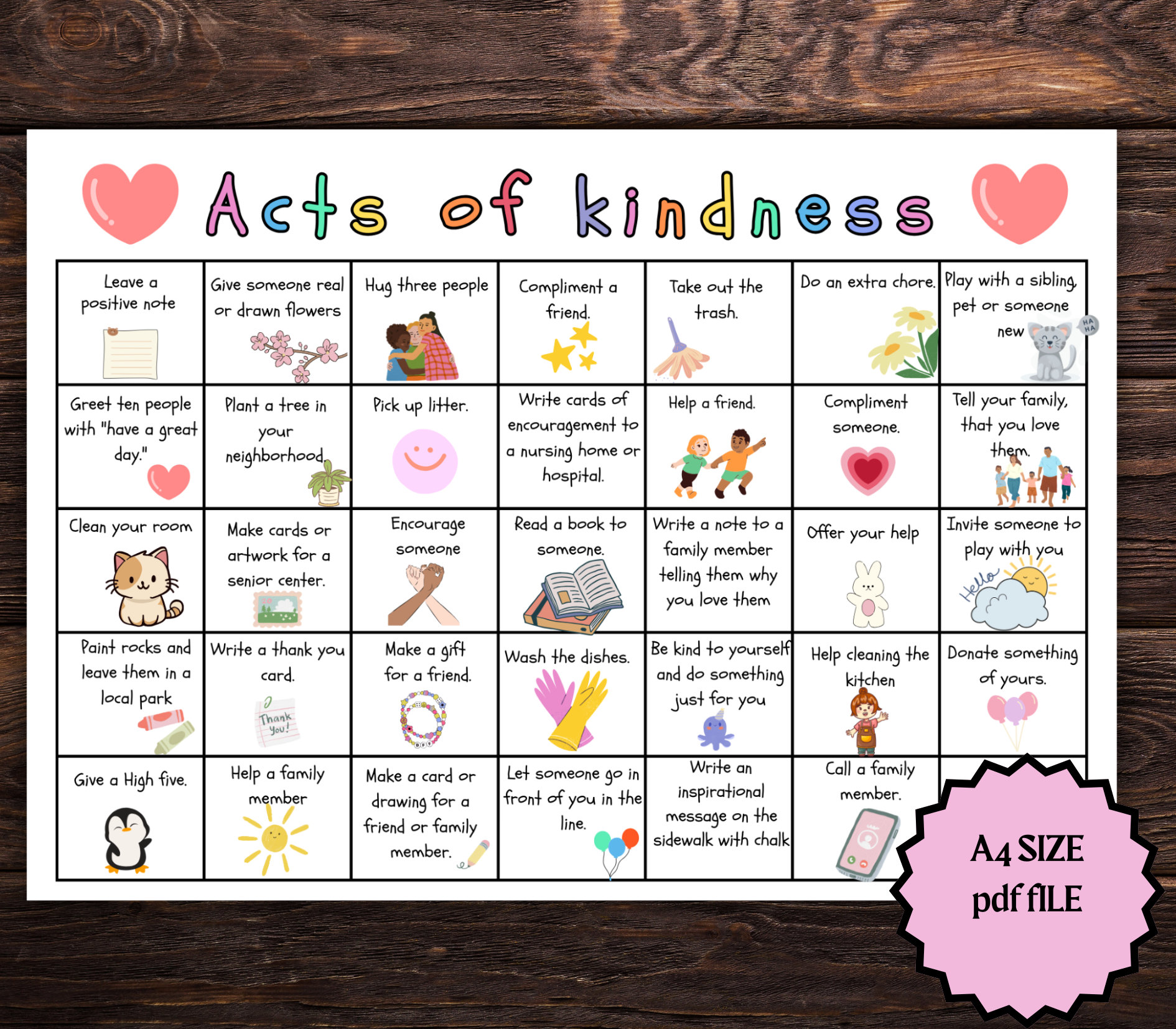 Acts of Kindness Calendar, Kindness Activities for Kids, Random Acts of ...
