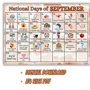 Printable September National Days Calendar, Fun Calendar, September ...