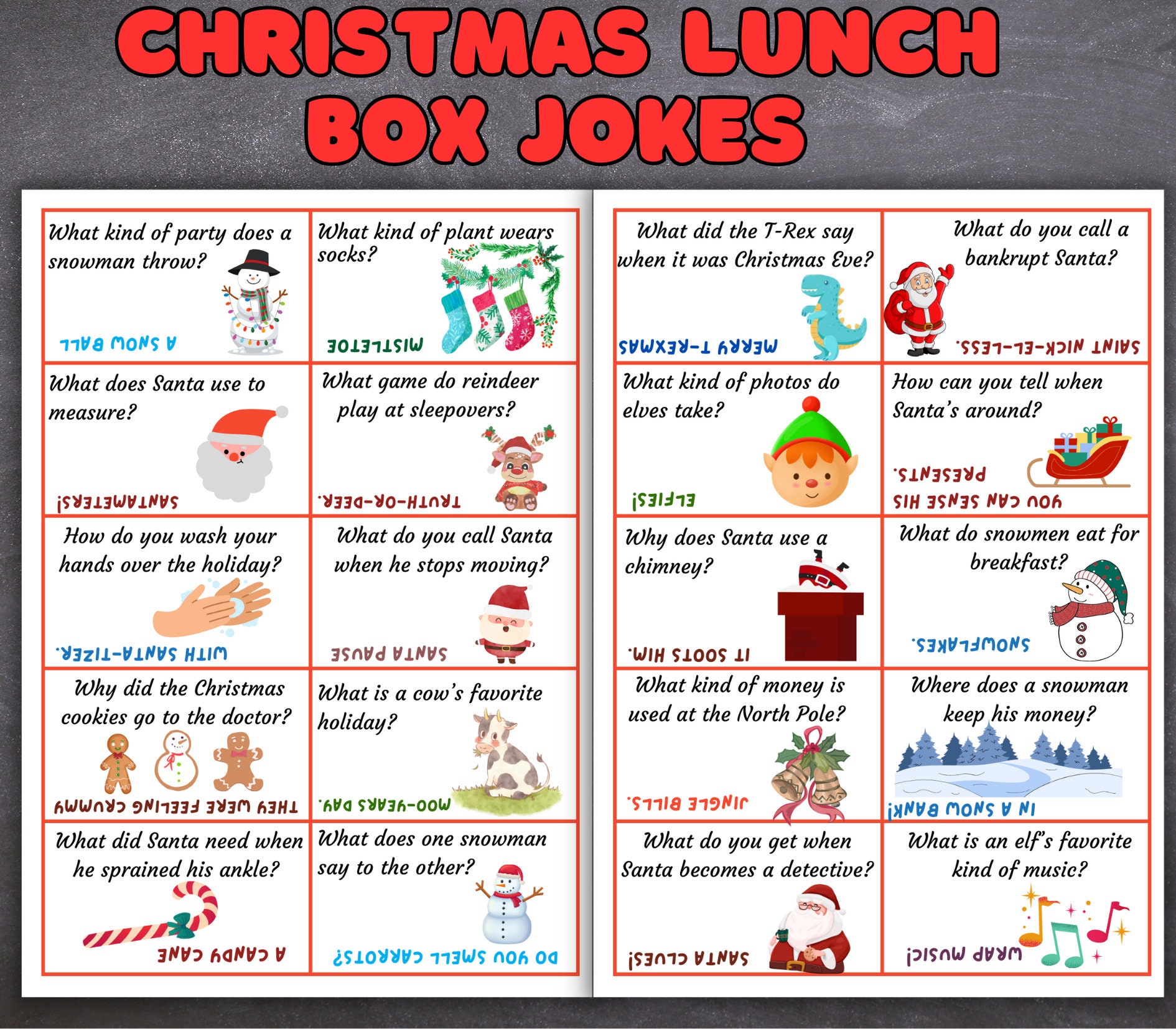 Christmas Lunch Box Jokes, Printable Lunch Box Notes for Kids, Funny ...