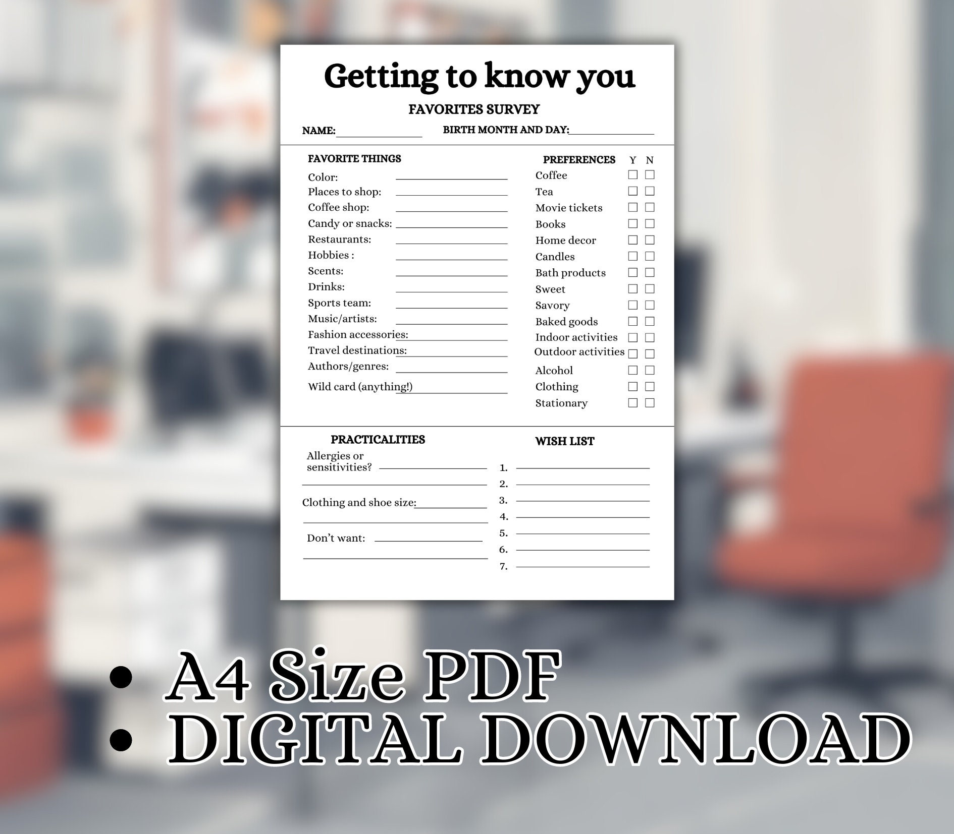 Employee Favorite Things Survey, Coworker Questions Printable, All ...