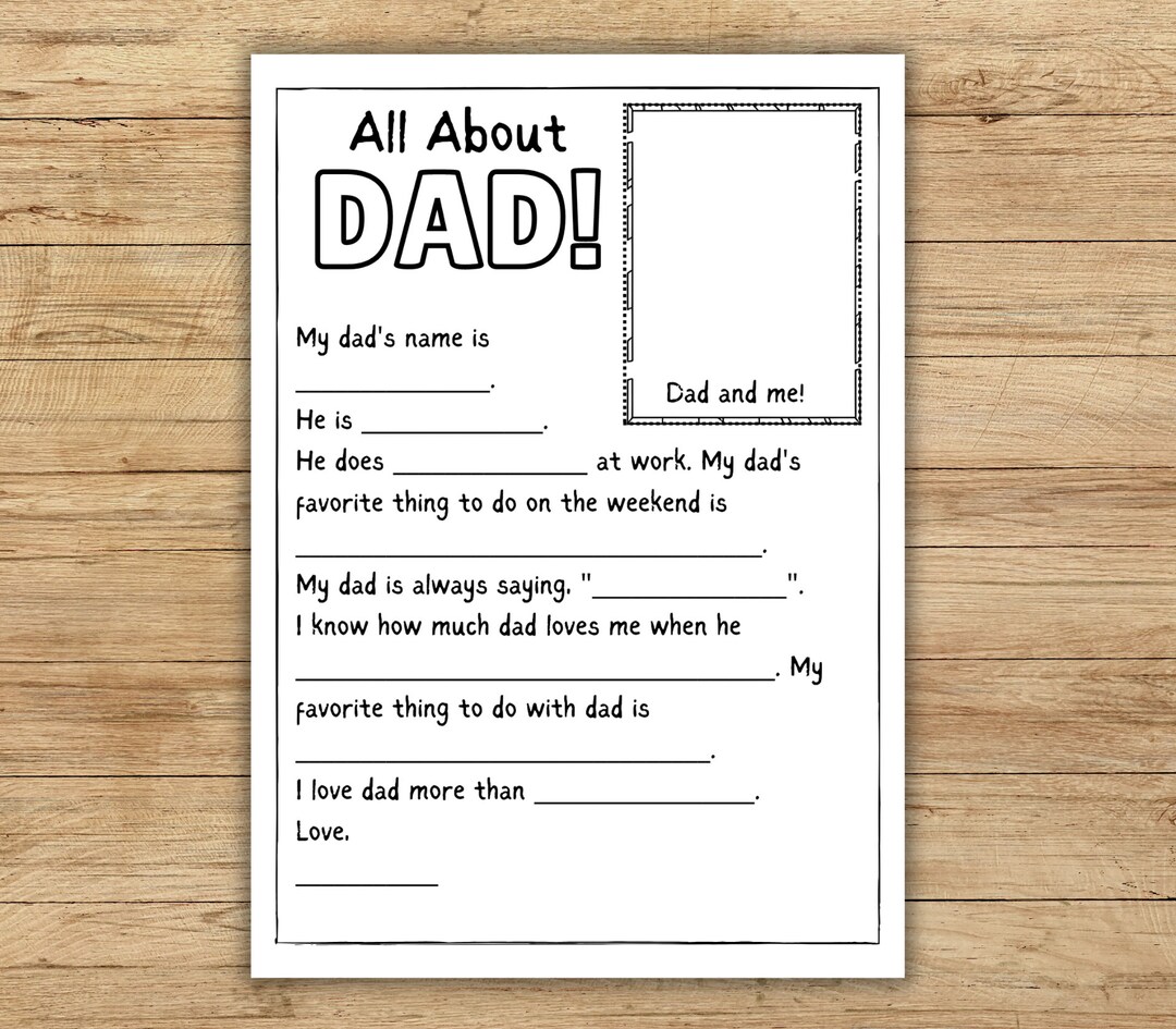 All About Dad Questionnaire, Father's Day Craft, Father's Day Worksheet ...