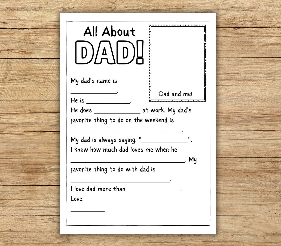 All About Dad Questionnaire, Father's Day Craft, Father's Day Worksheet ...