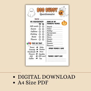 Printable Boo Buddy Questionnaire, Secret Halloween Survey, Halloween ...