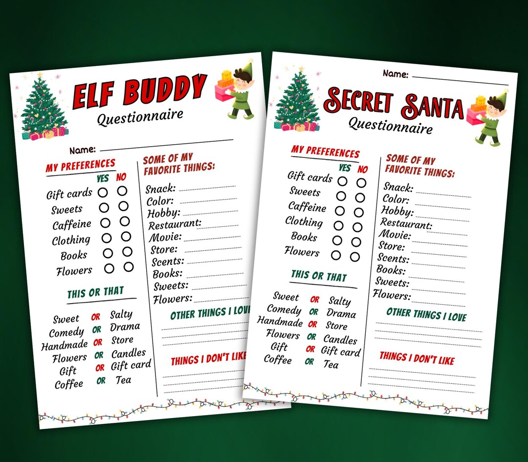 Printable Christmas Questionnaire, Secret Christmas Survey, Gift ...