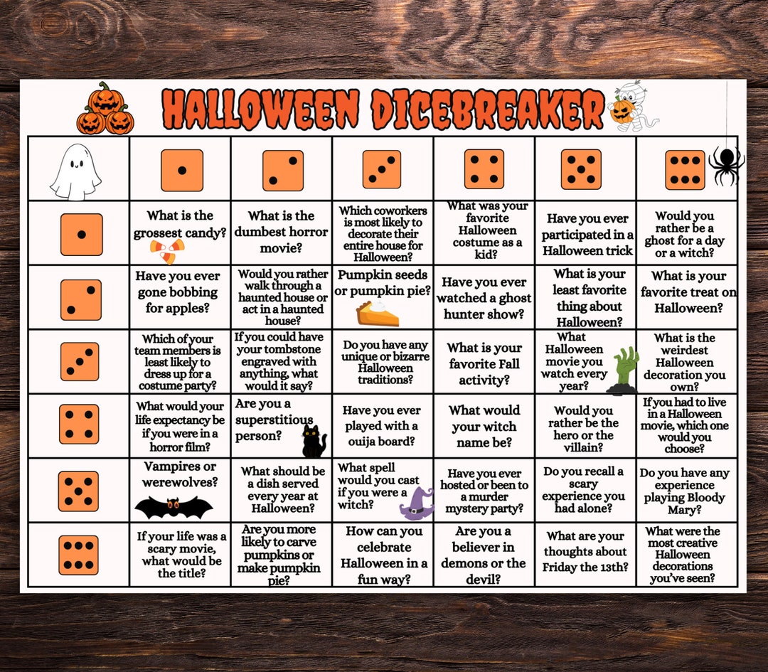 Dicebreaker Roll and Tell Game, Halloween Icebreaker, Icebreaker ...