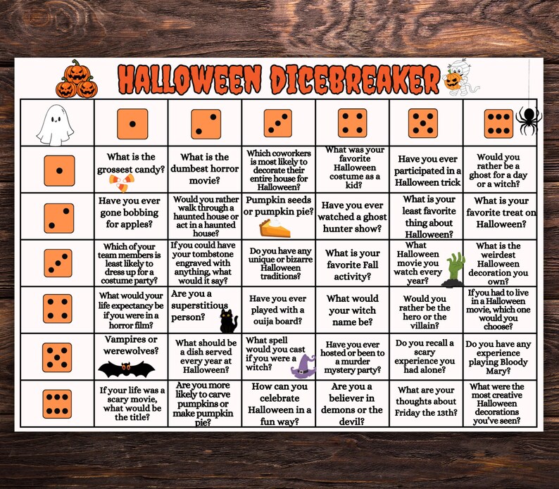 Dicebreaker Roll and Tell Game, Halloween Icebreaker, Icebreaker ...