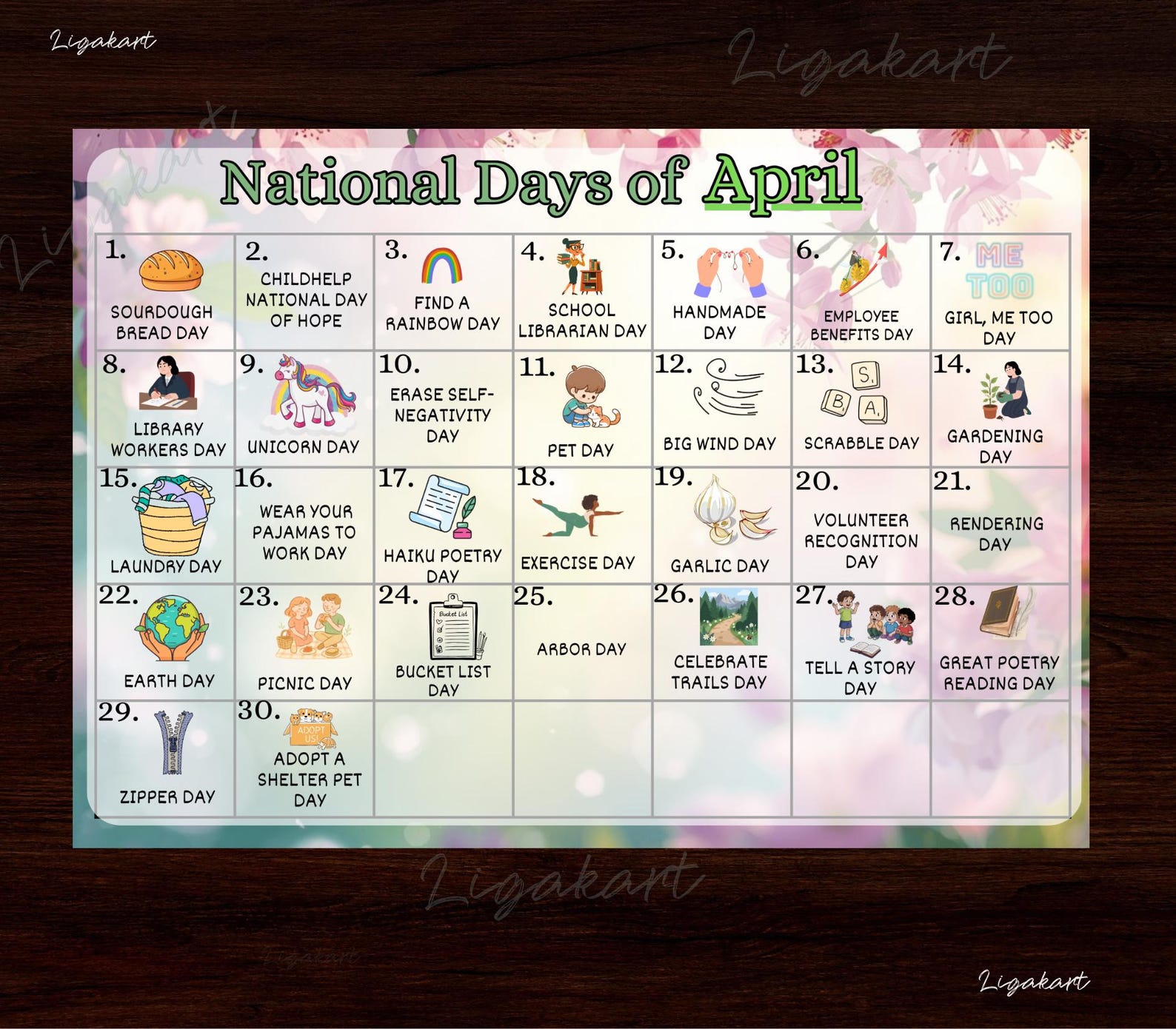 Printable April National Days Calendar, Family Classroom Fun (digital ...