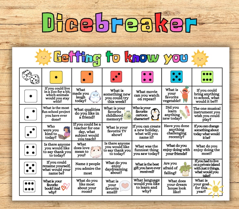 Dicebreaker Roll and Share Game, Back to School, Icebreaker Activity ...