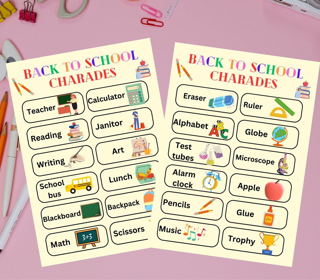 Back to School Charades Game Fun First Day of School Activity - Etsy