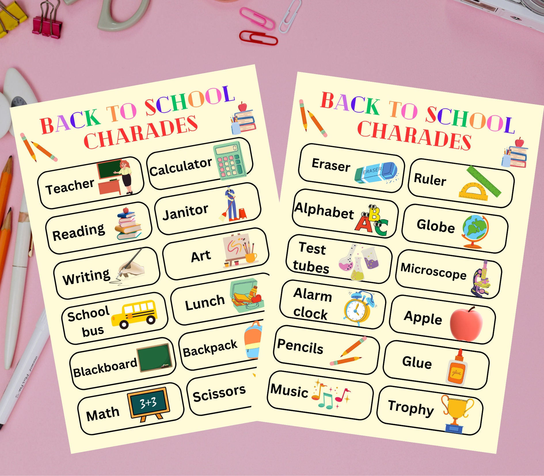 Back to School Charades Game Fun First Day of School Activity - Etsy