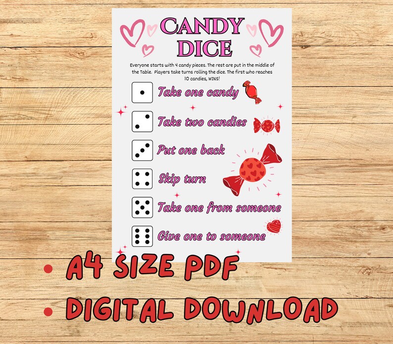 Valentine Day Candy Dice Game, Valentine Activity, Galentine Party Game ...