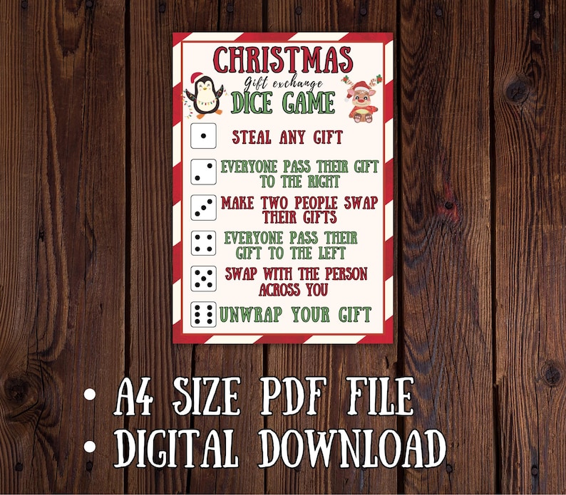 Christmas Gift Exchange Dice Game, Roll the Dice Holiday Gift Exchange ...