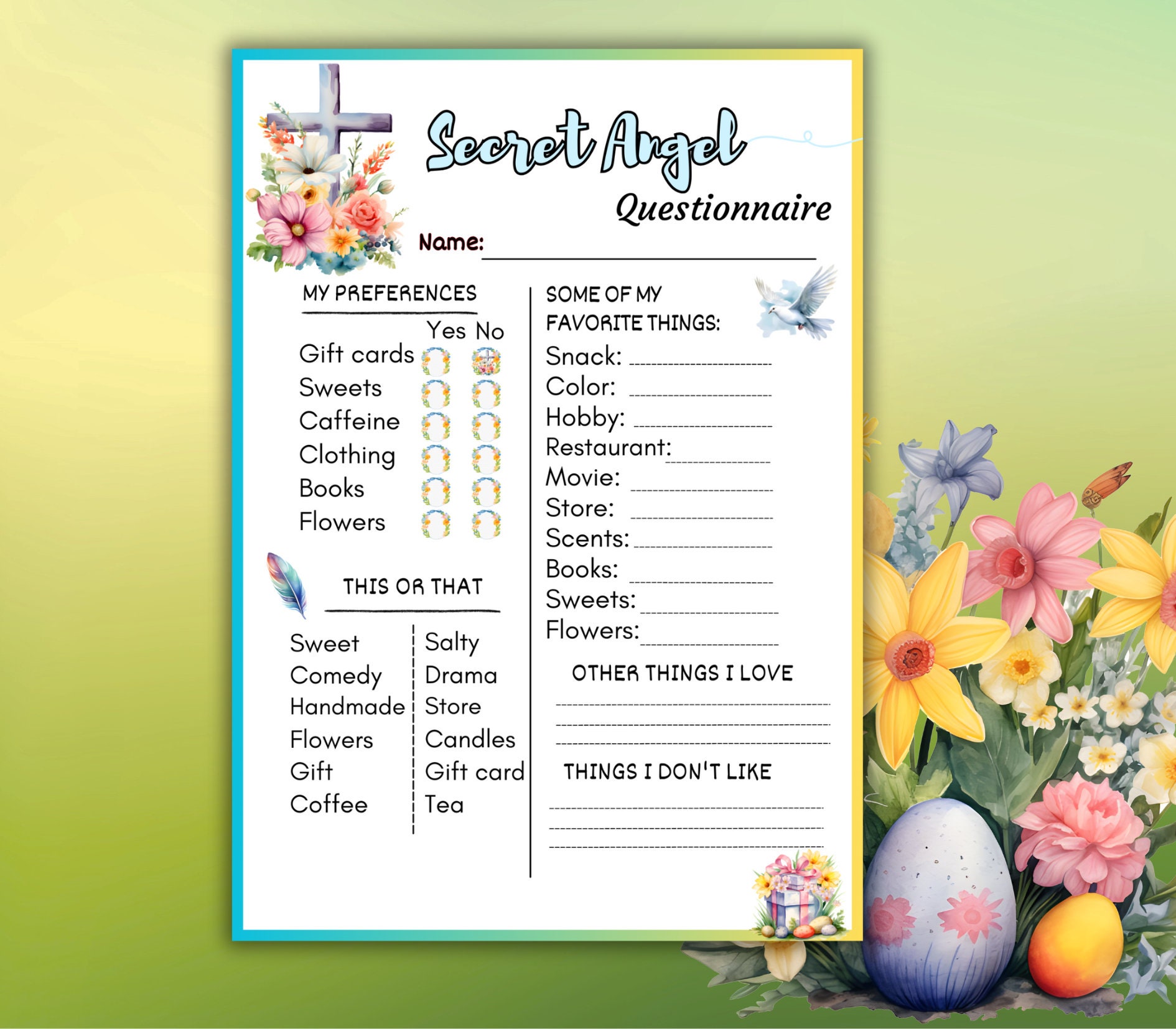 Secret Angel Questionnaire, Secret Bunny Survey, Easter Gift Exchange ...