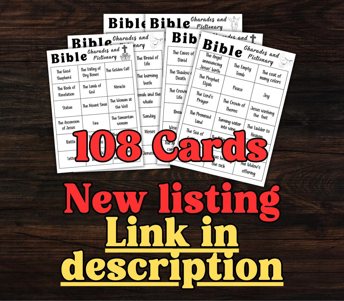 Bible Charades, Printable Bible Pictionary Cards, Printable Bible Games ...