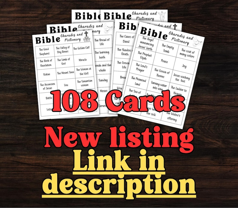 Bible Charades, Printable Bible Pictionary Cards, Printable Bible Games ...