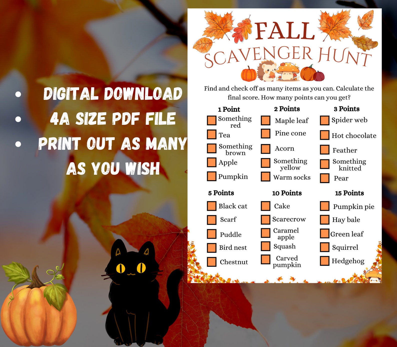 Autumn Scavenger Hunt Game, Printable Fall Party Game, Autumn Activity ...