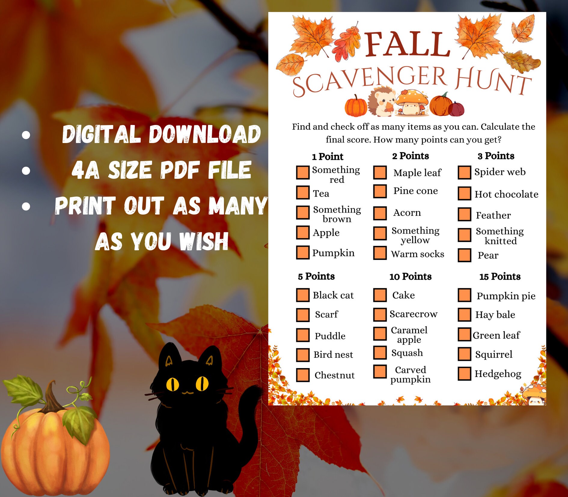 Autumn Scavenger Hunt Game, Printable Fall Party Game, Autumn Activity ...