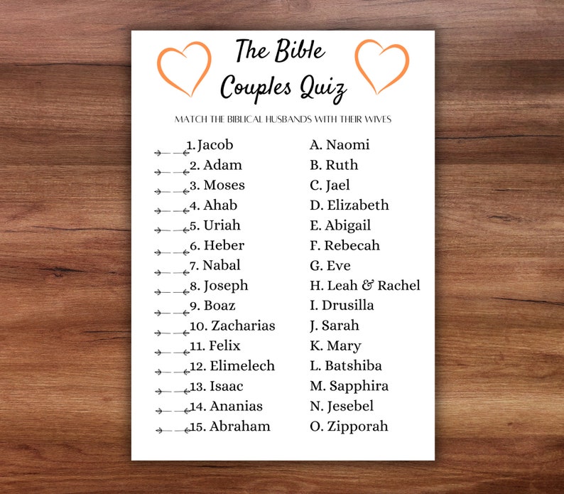The Bible Couples Quiz, Bible Couples Game, Thanksgiving Game,church ...