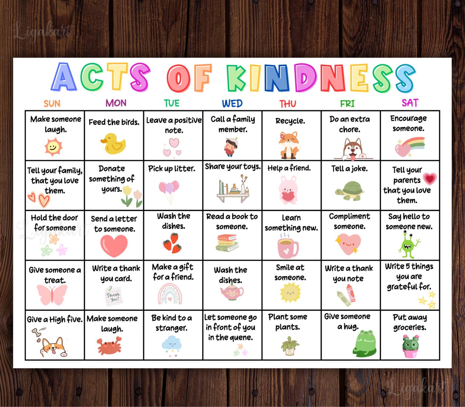 Acts of Kindness Calendar, Kindness Activities for Kids, Random Acts of ...