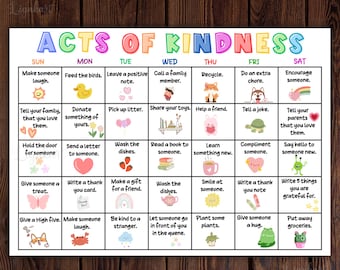 Acts of Kindness Calendar, Kindness Activities for Kids, Random Acts of ...