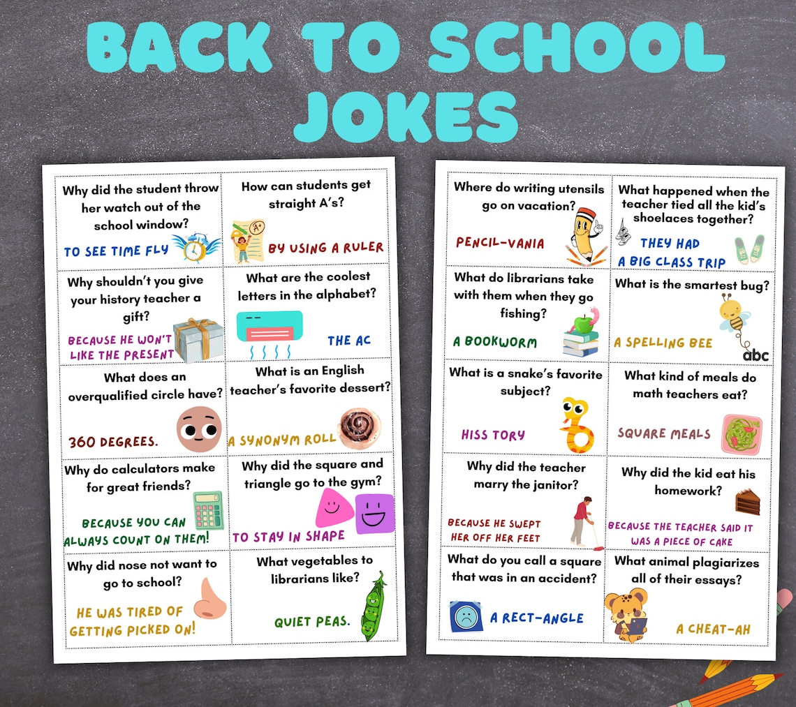 Back to School Jokes for Kids, Printable Back to School Lunchbox Notes ...