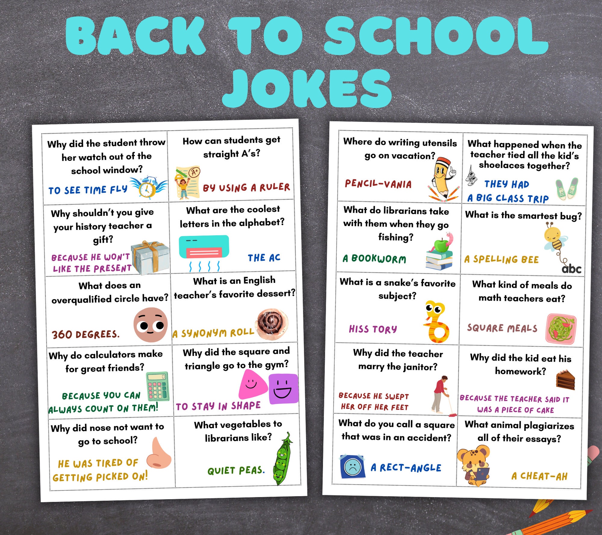 Back to School Jokes for Kids, Printable Back to School Lunchbox Notes ...