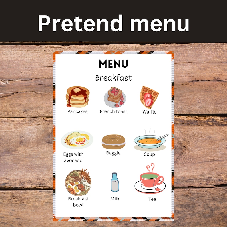 Printable Pretend Play Menus Printable, Kids Breakfast, Lunch, Dinner ...