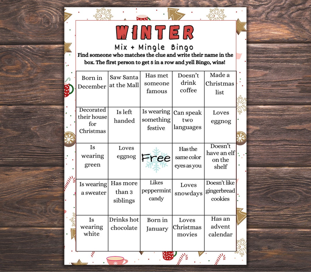 Winter Mix & Mingle Bingo Game, Winter Find the Guest Bingo Game, Cute ...