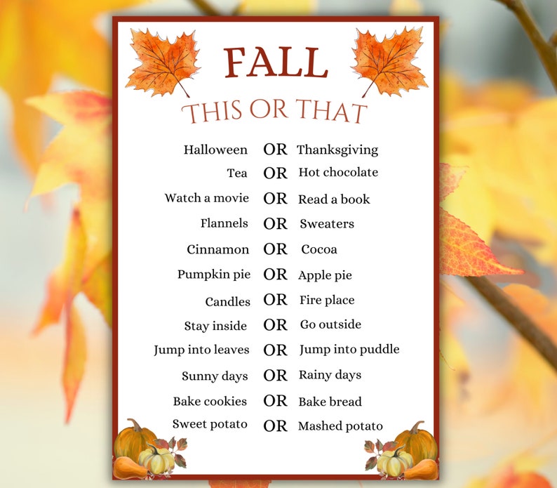 Fall This or That Game, Printable Autumn Party Game, Fall Time ...