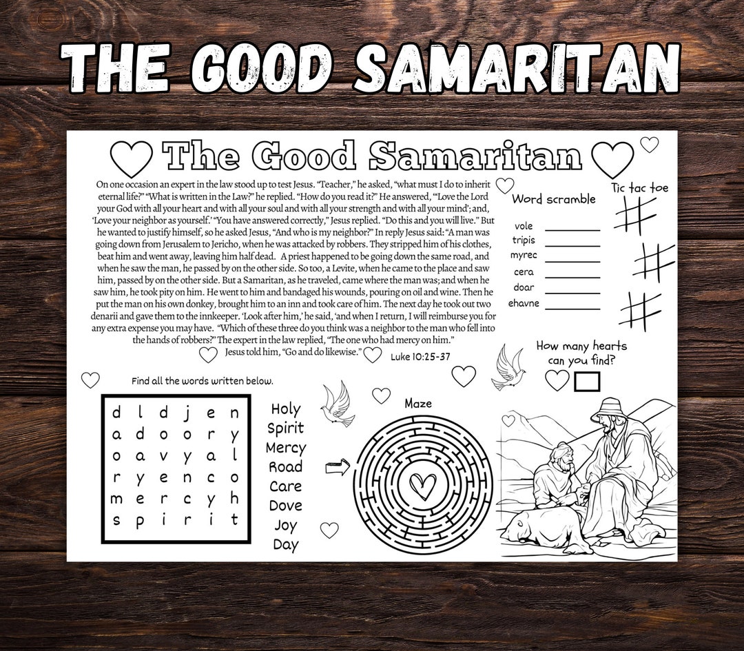 The Good Samaritan Activity Placemat, Jesus' Parable, Bible Story ...