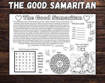 The Good Samaritan Activity Placemat, Jesus' Parable, Bible Story Coloring Placemat as Kids ...