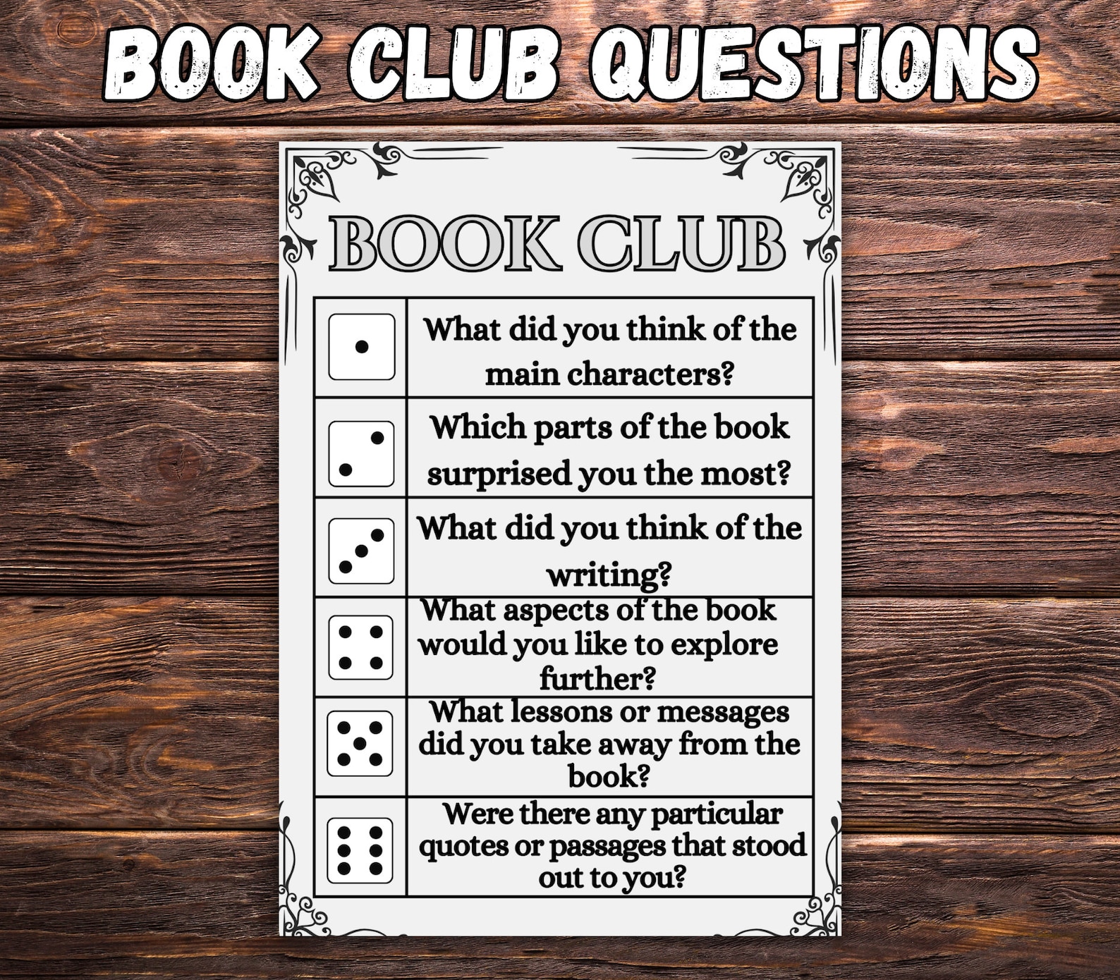 Book Club Discussion Questions Printable, Bookclub Cards, Discussion ...