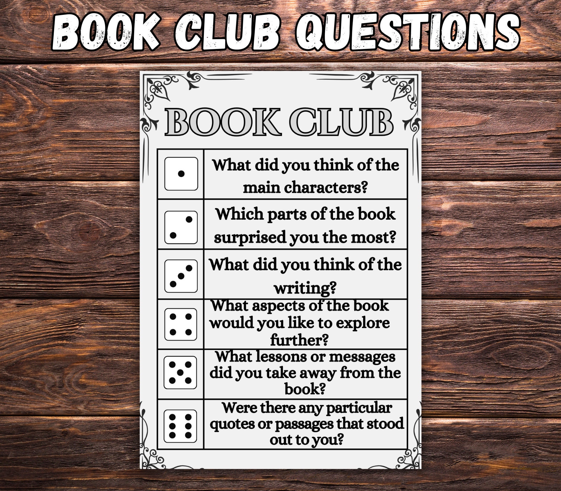 Book Club Discussion Questions Printable, Bookclub Cards, Discussion ...