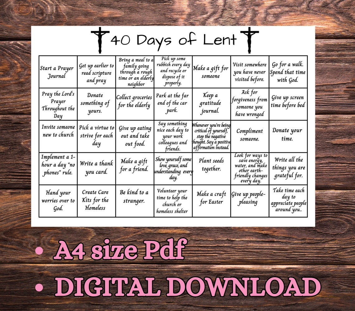 Lent Activity Calendar for Adults, 40 Days Lenten Calendar, Ash ...