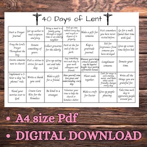 Lent Activity Calendar for Adults, 40 Days Lenten Calendar, Ash ...