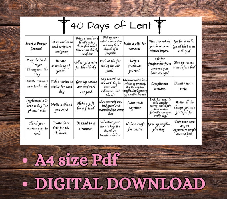 Lent Activity Calendar for Adults, 40 Days Lenten Calendar, Ash ...