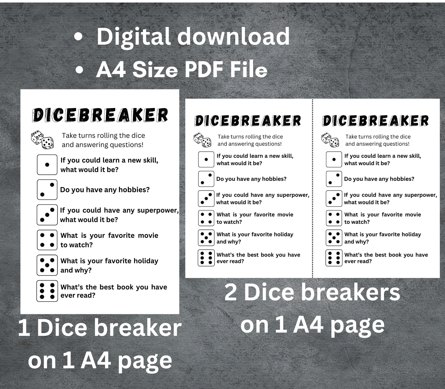 Dice-breaker Roll and Tell Game, Back to School, First Day of School ...