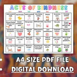 Acts of Kindness Calendar, Kindness Activities for Kids, Random Acts of ...