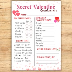 Secret Valentine Survey Questionnaire, Valentine's Day Gift Exchange ...