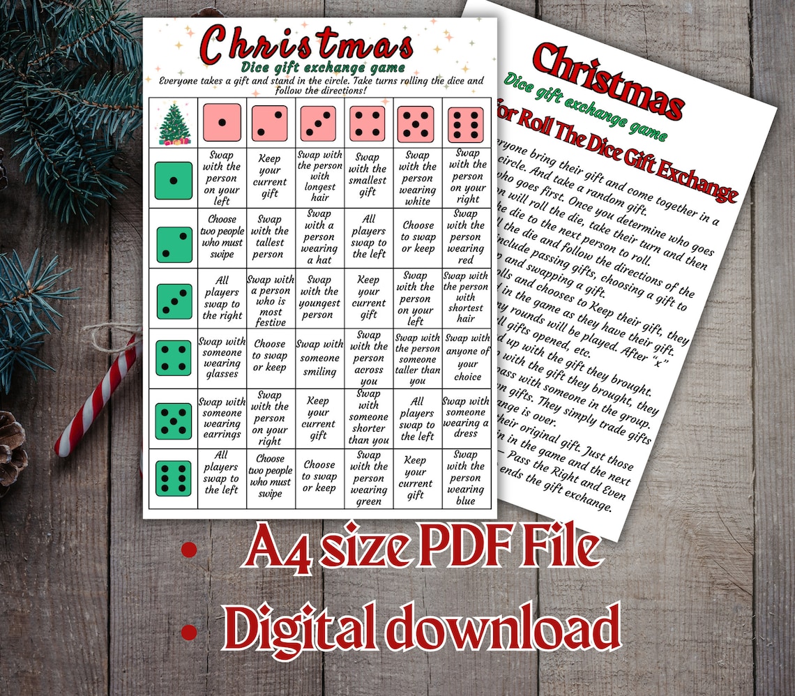 Christmas Gift Exchange Dice Game, Christmas Printable Game, School ...