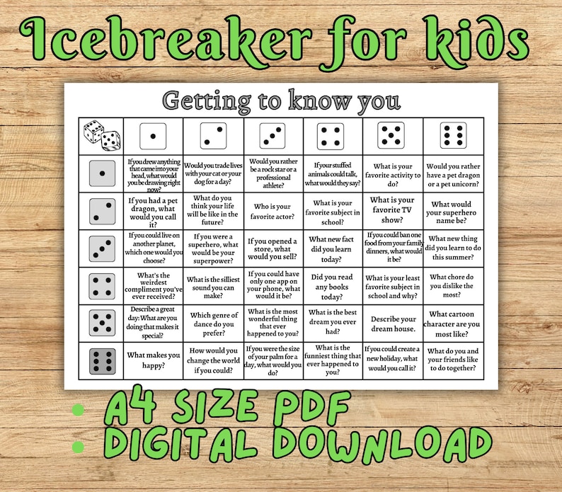 Dicebreaker for Kids, Back to School, Icebreaker for Kids, Games for ...