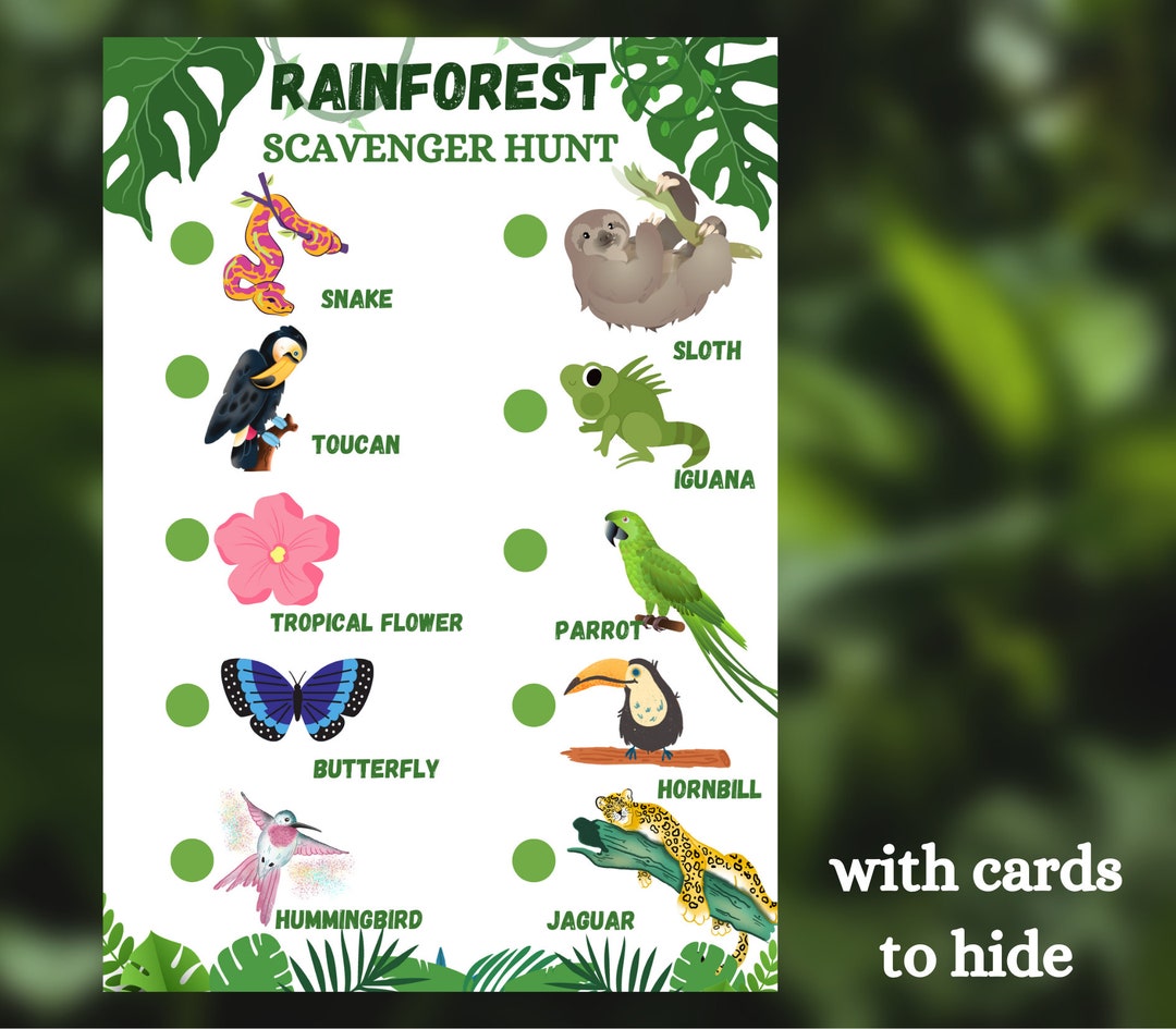 Rainforest Scavenger Hunt, Jungle Scavenger Hunt, Kids Birthday Party ...