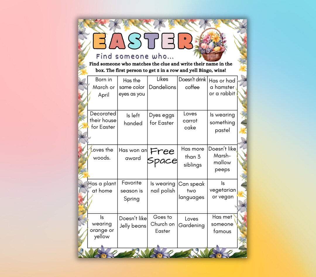 Easter Mix & Mingle Bingo Game, Easter Find the Guest Bingo Game, Cute ...