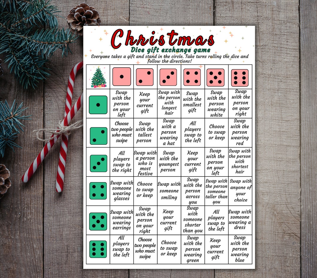 Christmas Gift Exchange Dice Game, Christmas Printable Game, School ...