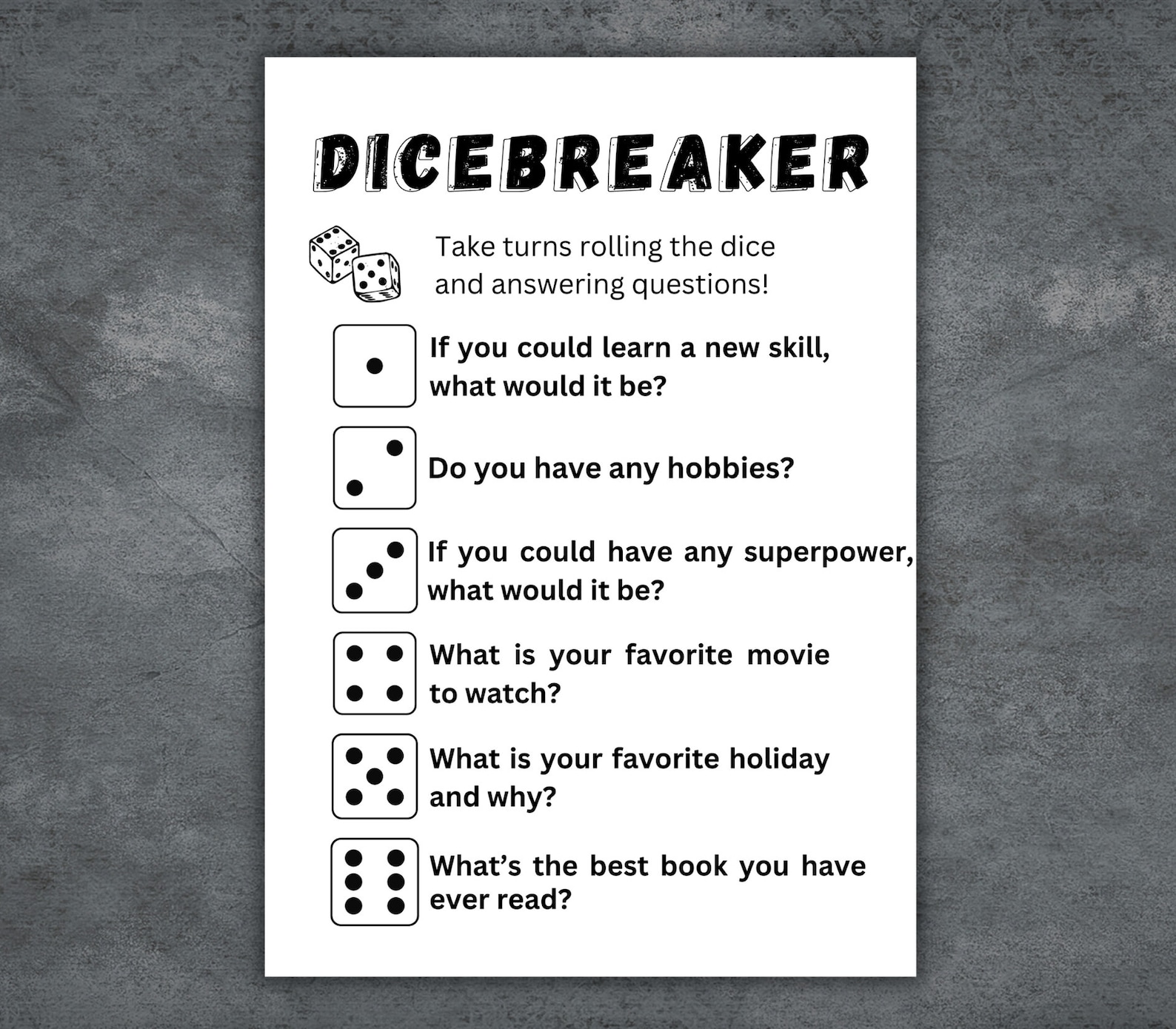 Dice-breaker Roll and Tell Game, Back to School, First Day of School ...