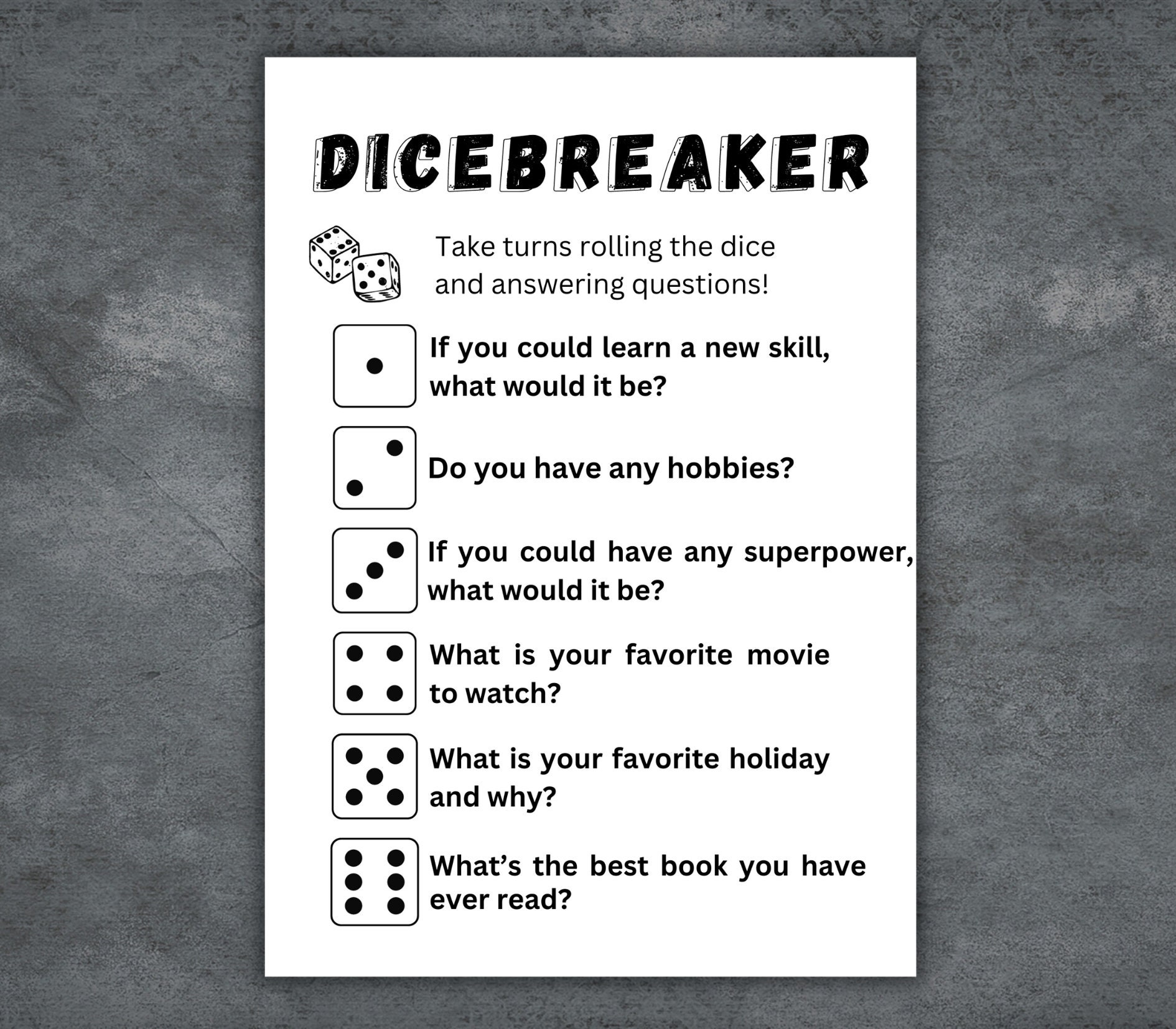 Dice-breaker Roll and Tell Game, Back to School, First Day of School ... Dice-breaker Roll and Tell Game, Back to School, First Day of School ...