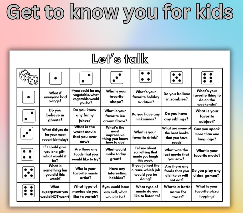 Dicebreaker for Kids, Back to School, Icebreaker Activity, Conversation ...