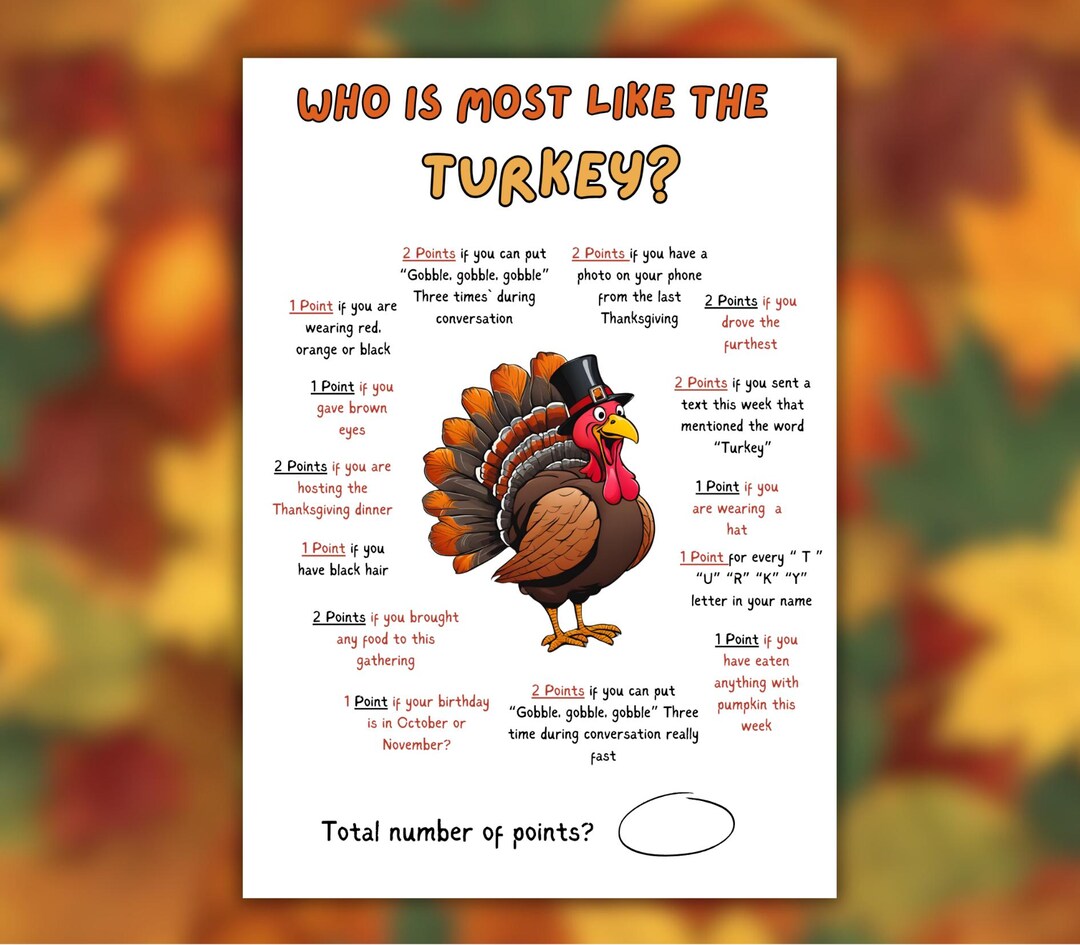 Thanksgiving Game, Who is Most Like the Turkey Friendsgiving Game ...