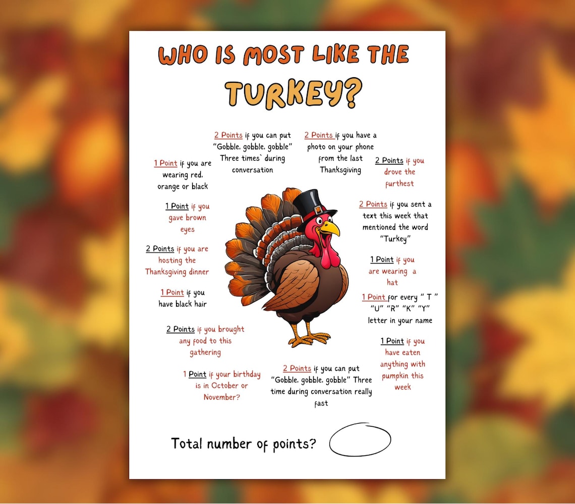 Thanksgiving Game, Who is Most Like the Turkey Friendsgiving Game ...
