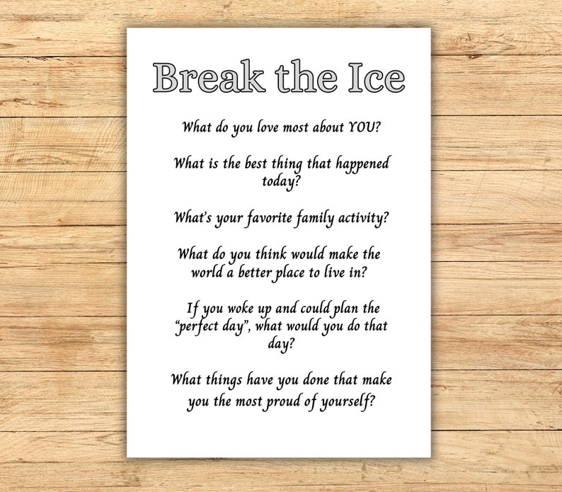 Break the Ice Icebreaker Game, Icebreaker Question, Dinner Party ...